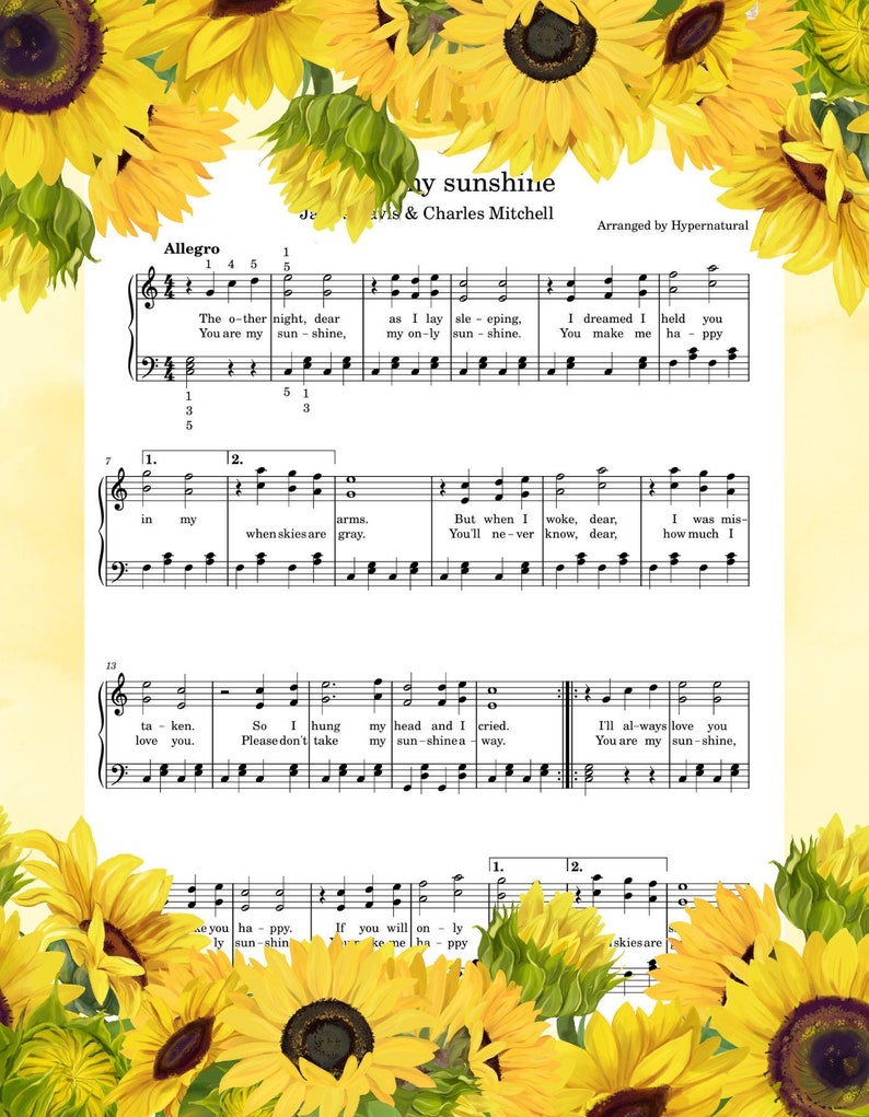 You Are My Sunshine Piano Sheet Music – Easy Beginner Version (PDF ...