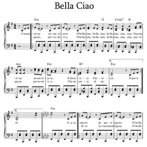 Bella Ciao Sheet Music Easy Piano for All Levels Printable PDF Plus MP3 Format for Listening - Etsy