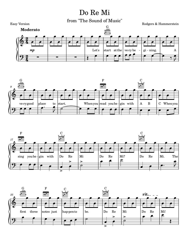 Do Re Mi - the Sound of Music - Piano Sheet Music (PDF & MP3) - Etsy