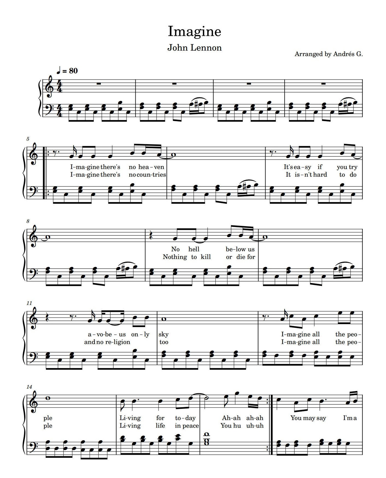 Imagine by John Lennon, Piano Music Sheet and Full Sheet Including Bass ...