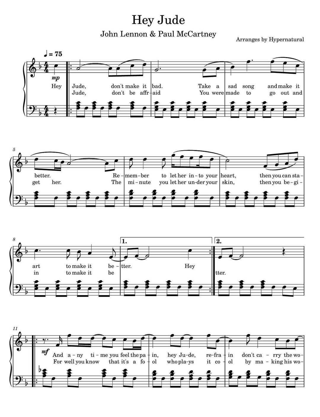 Hey Jude, Digital Piano Music Sheet for All Levels, PDF MIDI Formats - Etsy