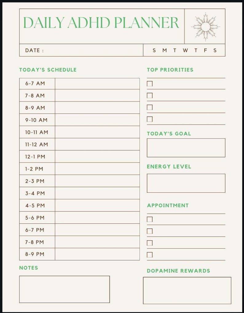 Daily ADHD Planner | Printable Neurodivergent Planner for Focus - Etsy