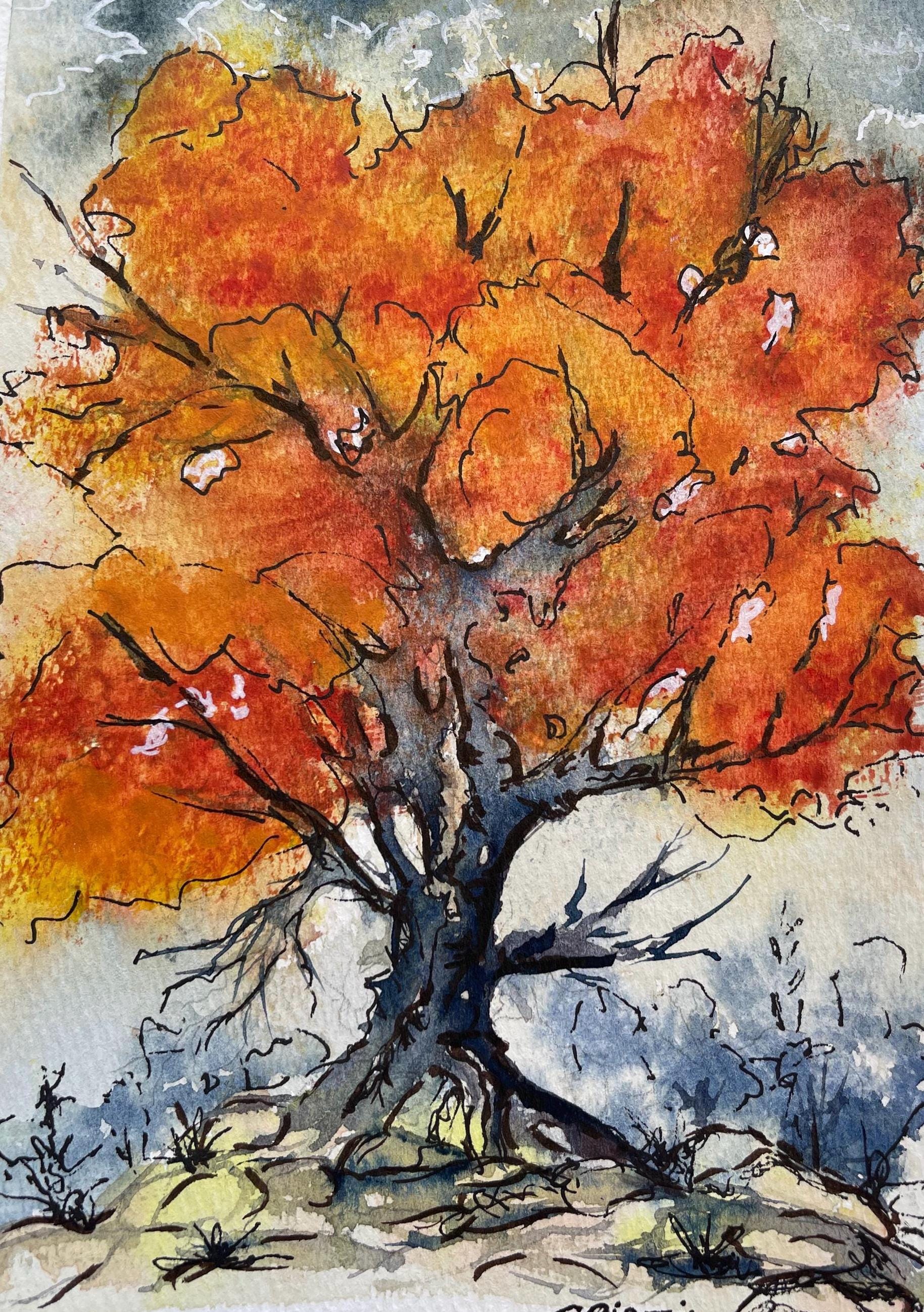 Original Watercolor Painting Autumn Tree - Etsy