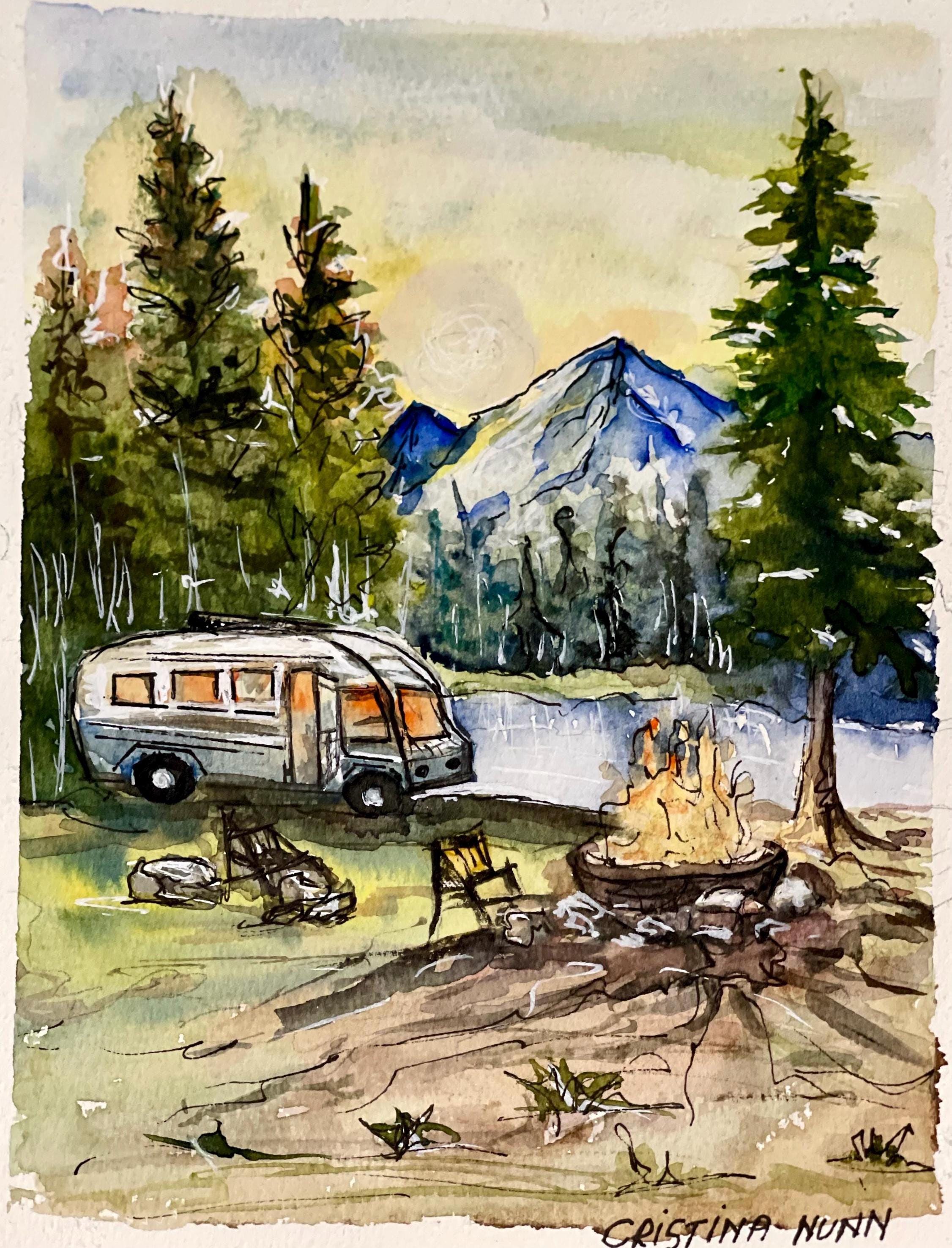 Original Watercolor Painting- Camping - Etsy