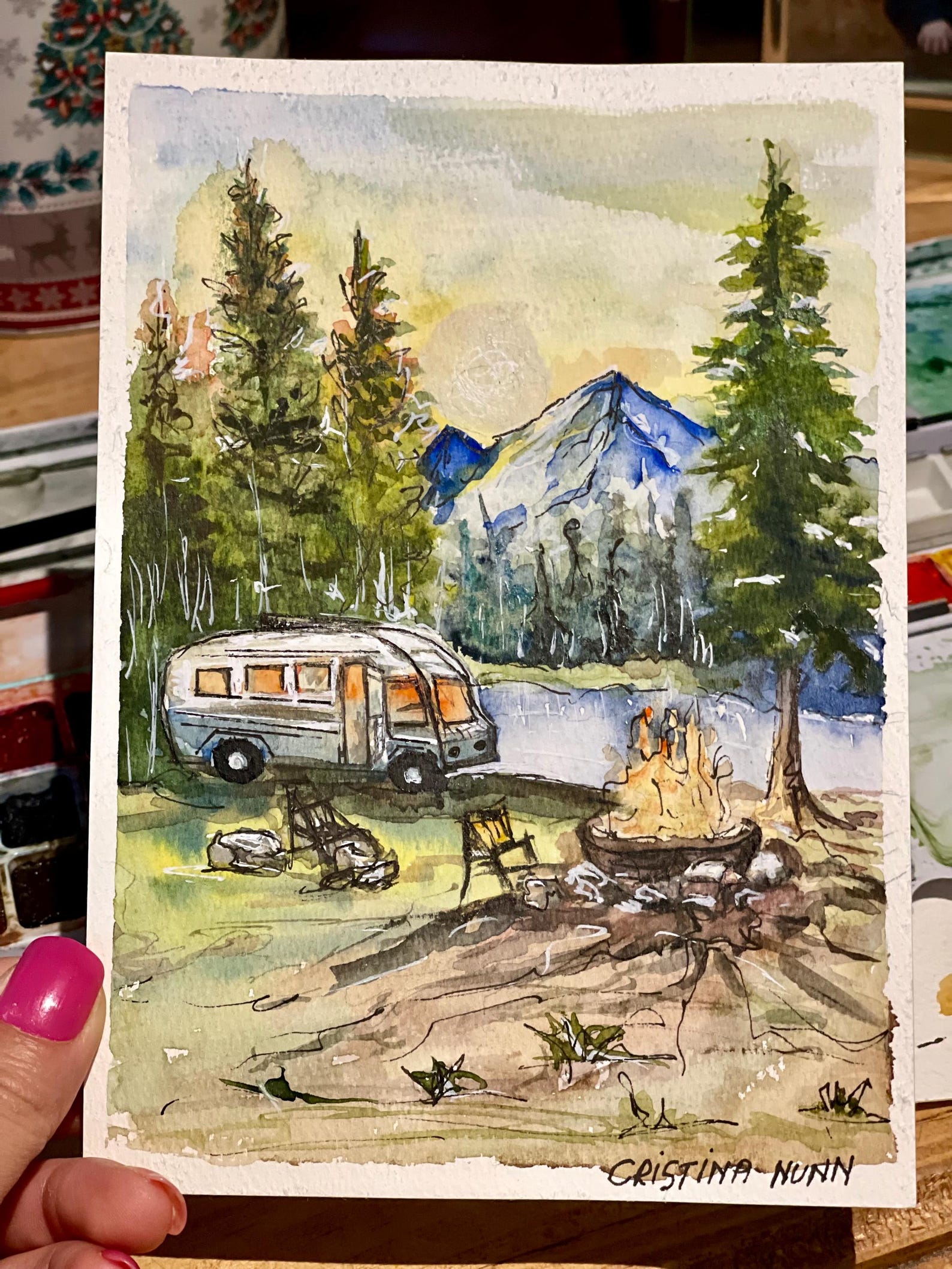 Original Watercolor Painting- Camping - Etsy