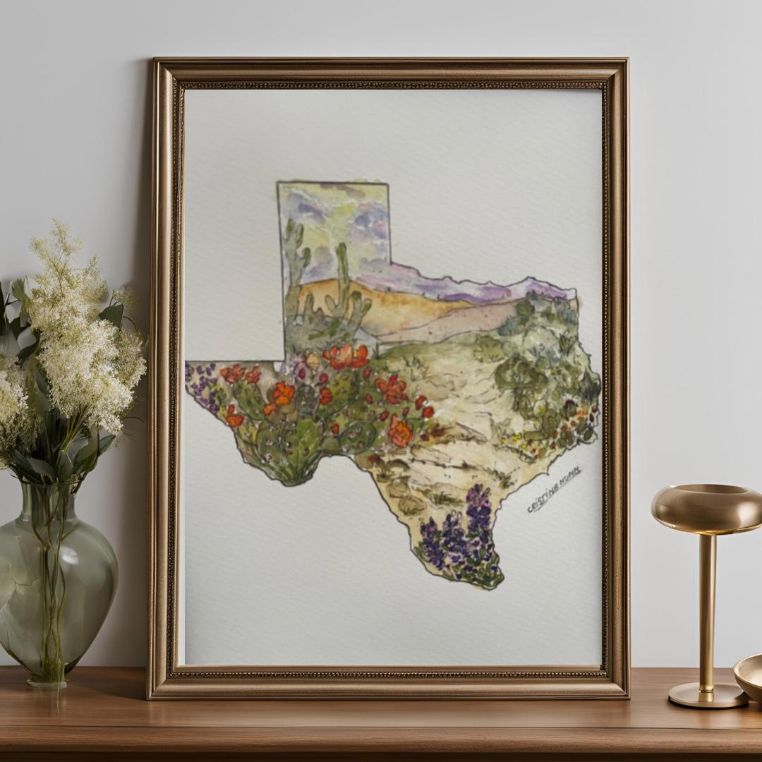 Custom Watercolor Painting: State, City, or Country Outline With Iconic ...
