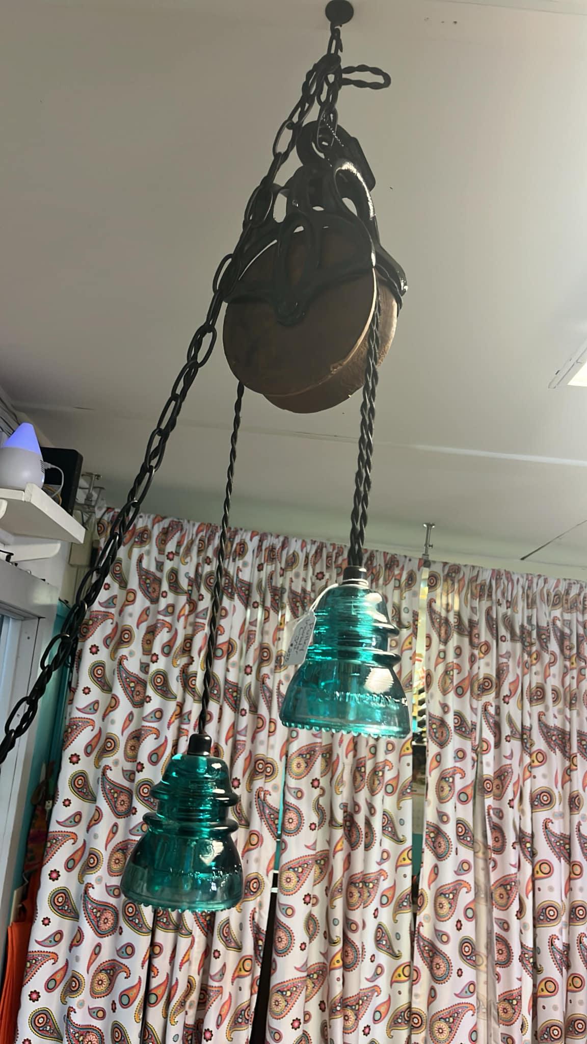 Antique Barn Pulley With Insulator Lights - Etsy