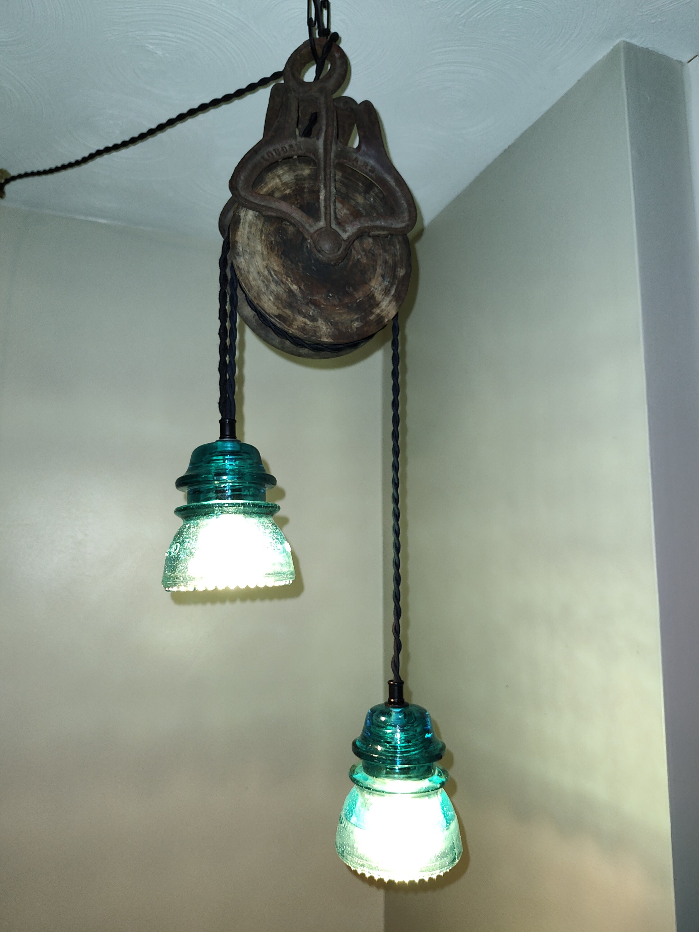Antique Barn Pulley With Insulator Lights - Etsy