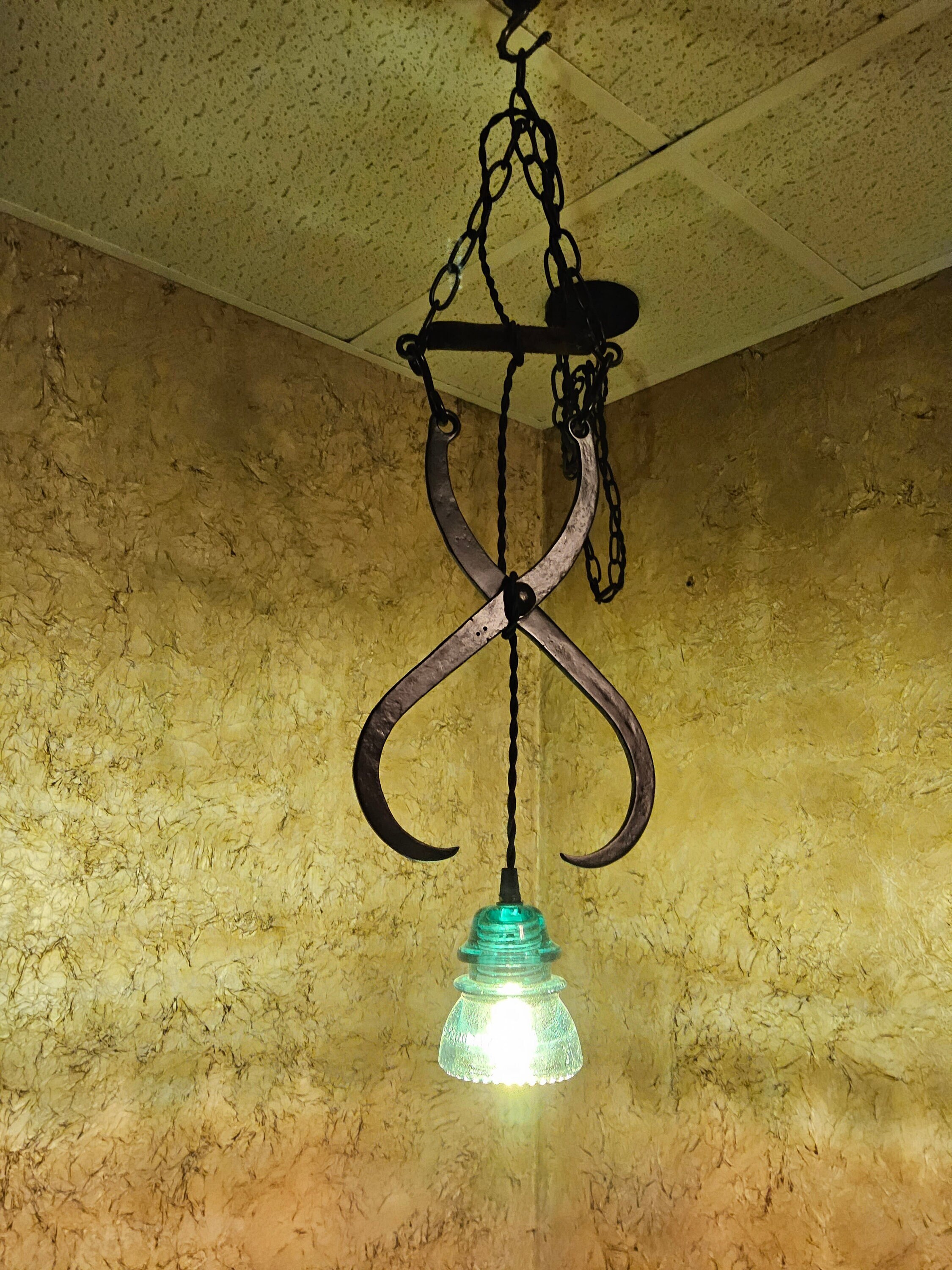 Antique Farmhouse Ice Tong With Glass Insulator Pendant Light - Etsy