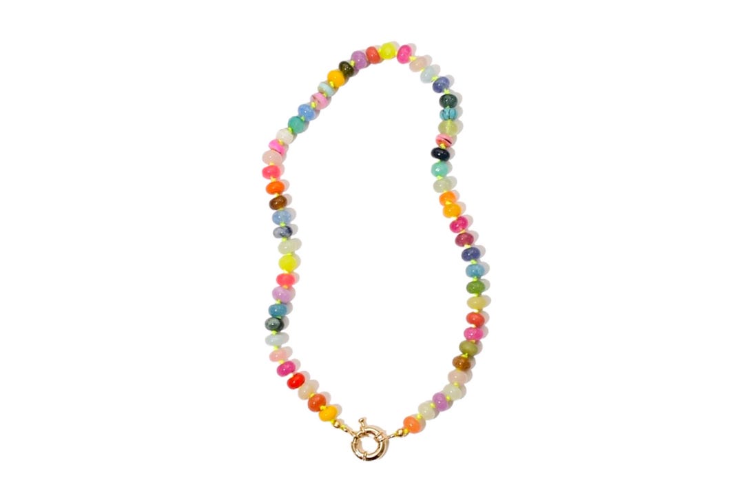 Knotted Multi Gemstone Necklace, Rainbow Beaded Necklace With Semi ...