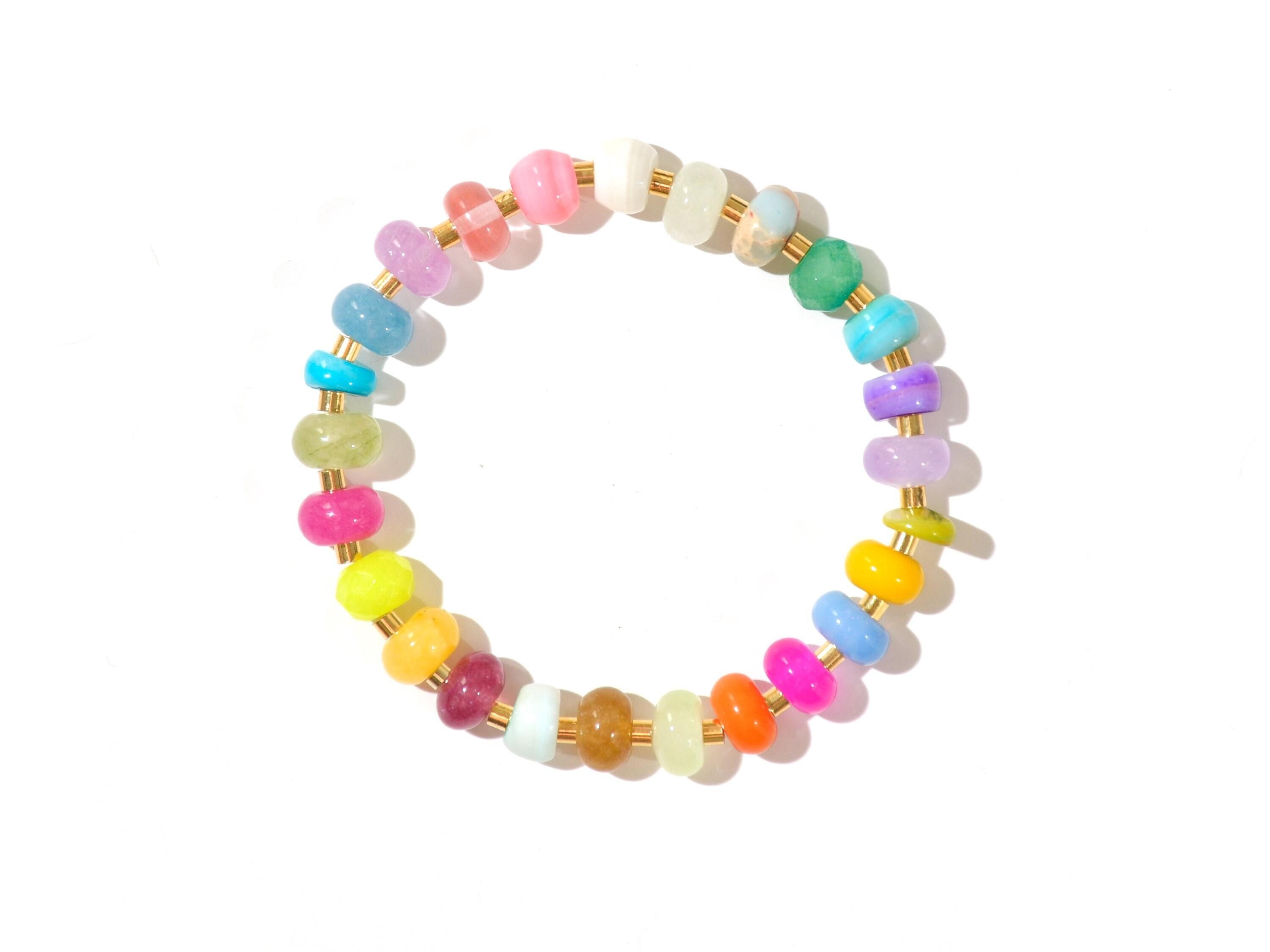 Colorful Mixed Gemstone Beaded Bracelet, Rainbow Opal Rondelle Beads ...