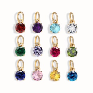 14K Gold Birthstone Charm: Personalized Birth Month Gemstone for ...