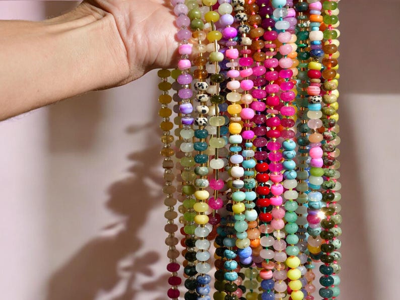 Rainbow Gemstone Beaded Bracelet: Opal Rondelle Beads, Gold Vermeil ...