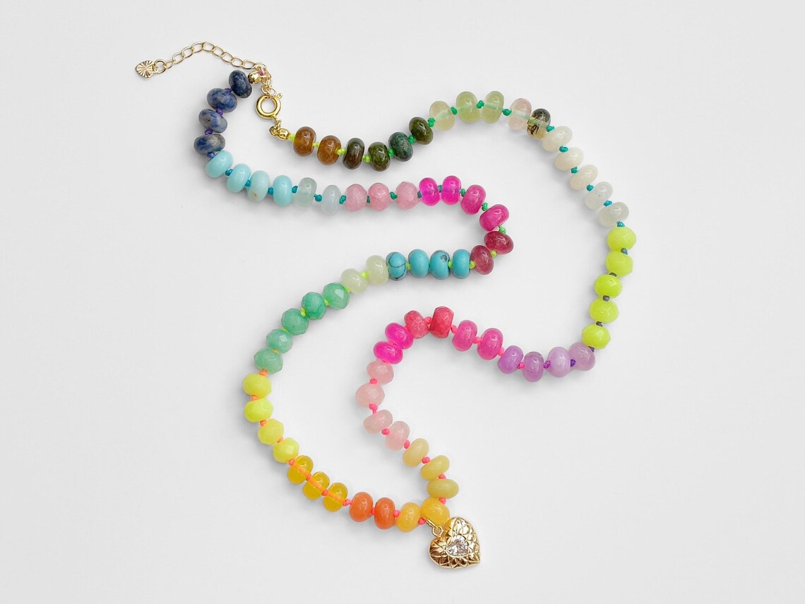 Rainbow Multi Gemstone Necklace With Mixed, Colorful Rondelle Beads ...