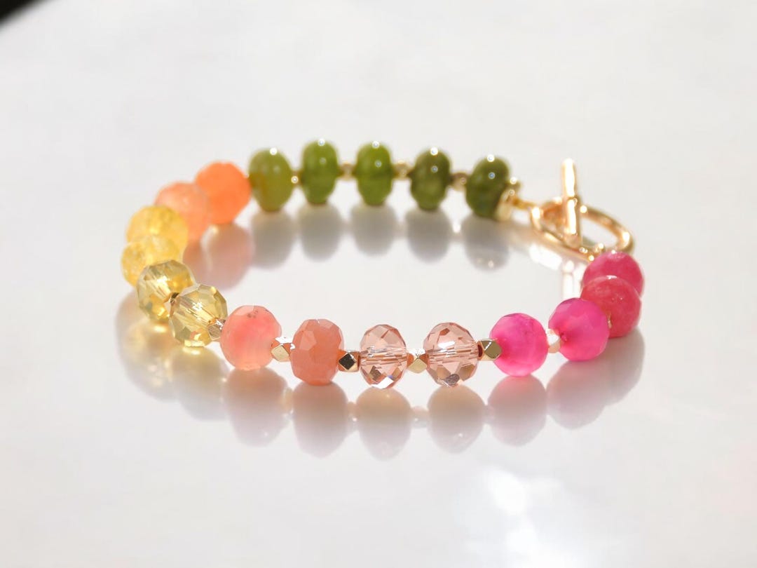 Boho Gemstone Bracelet for Layering, Luxury Gem Bracelet With Colorful ...