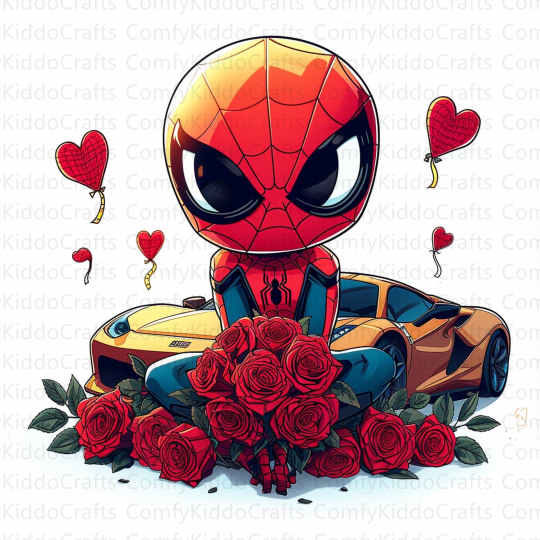 Little Spiderman Png, Cute Spiderman Holding Roses Sitting in Front of ...