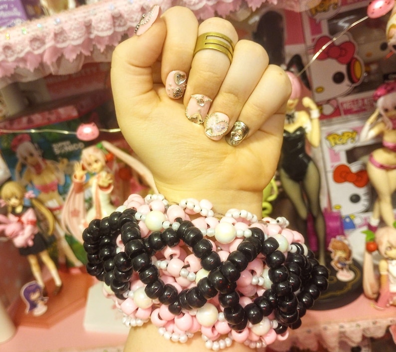 3X 3D Kandi Cuff Jirai Kei Hime Gyaru Pink Black Kawaii - Etsy