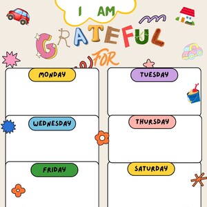Printable Colorful Kids Weekly Gratitude Journal, Fun Daily I Am ...