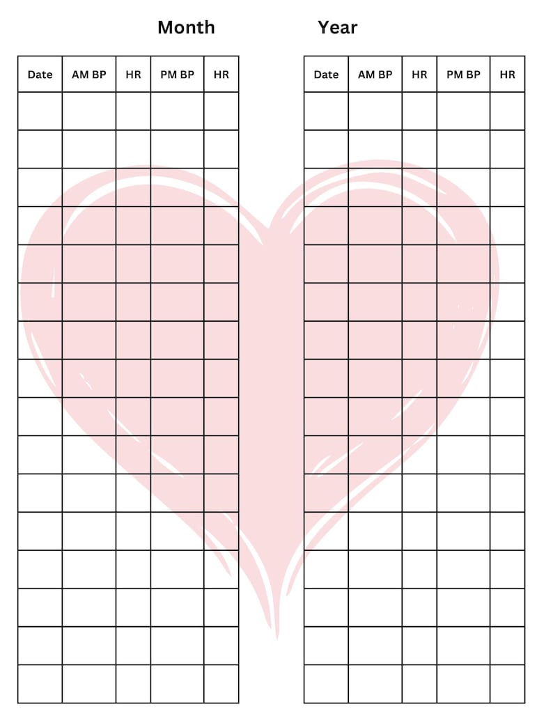 Heart & Health Tracker: Printable Daily Blood Pressure Heart Rate Log ...