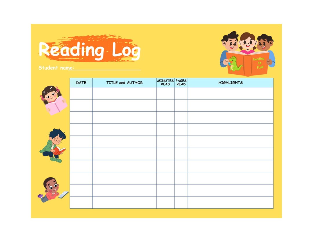 Bright & Fun Reading Log for Kids | Daily Book Tracker for Students ...
