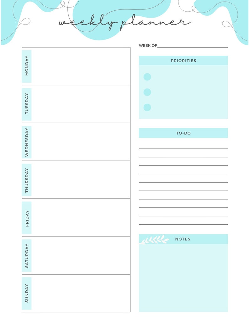 Printable Undated Weekly Planner, Productivity Planner, to Do List ...