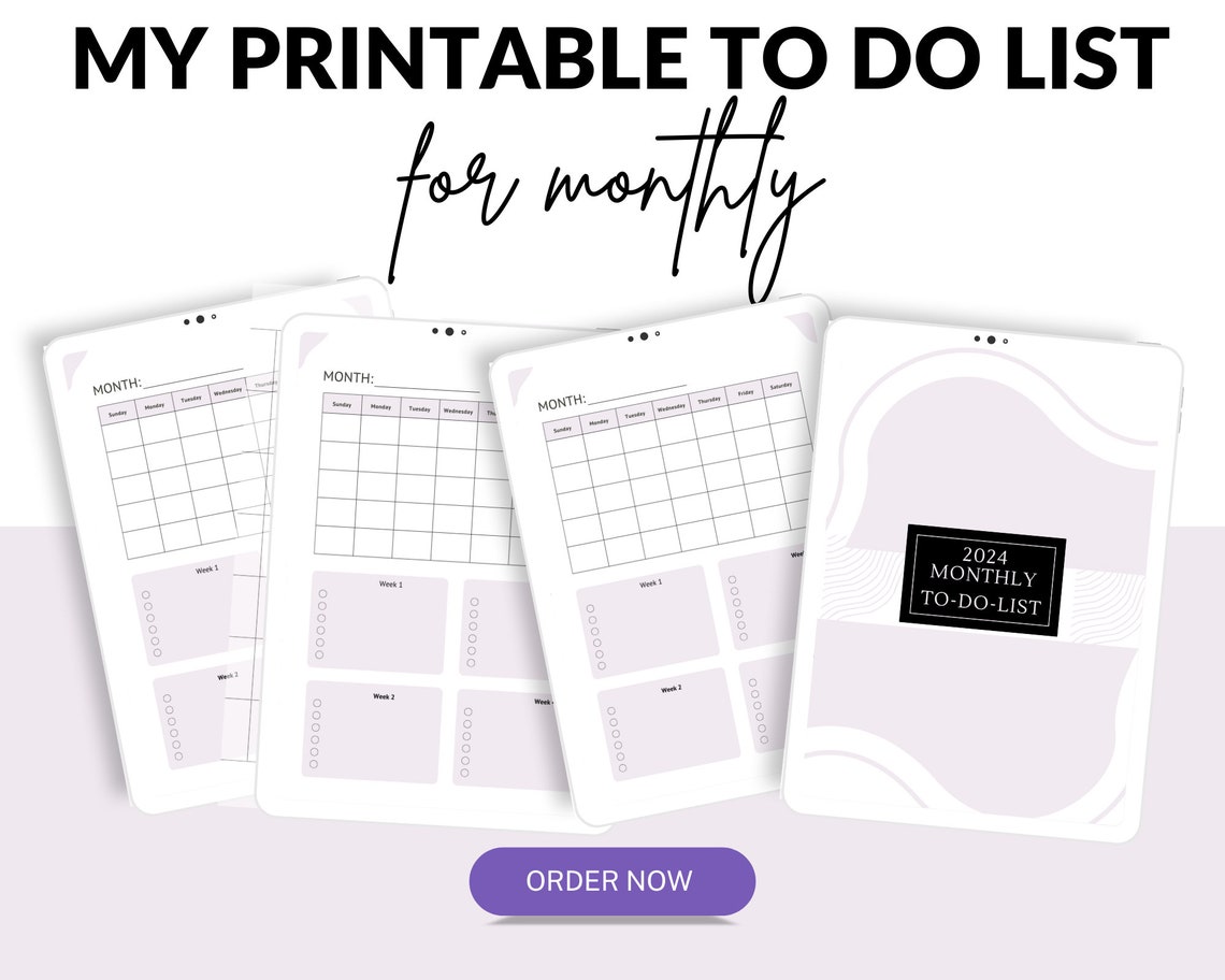 Printable Monthly Undated Planner - To-do List, Month at A Glance ...