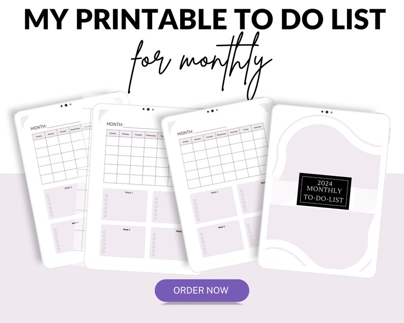 Printable Monthly Undated Planner - To-do List, Month at A Glance ...