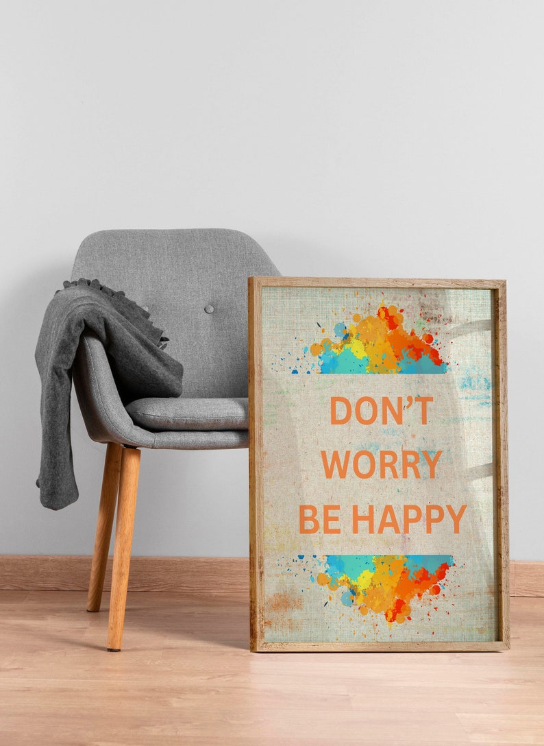 Don't Worry Be Happy Printable Wall Art, Inspirational Quote, Colorful ...