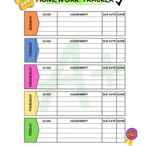 Bright & Fun Homework Tracker Printable - Organize Assignments | Boost ...