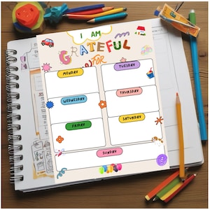 Printable Colorful Kids Weekly Gratitude Journal, Fun Daily I Am ...