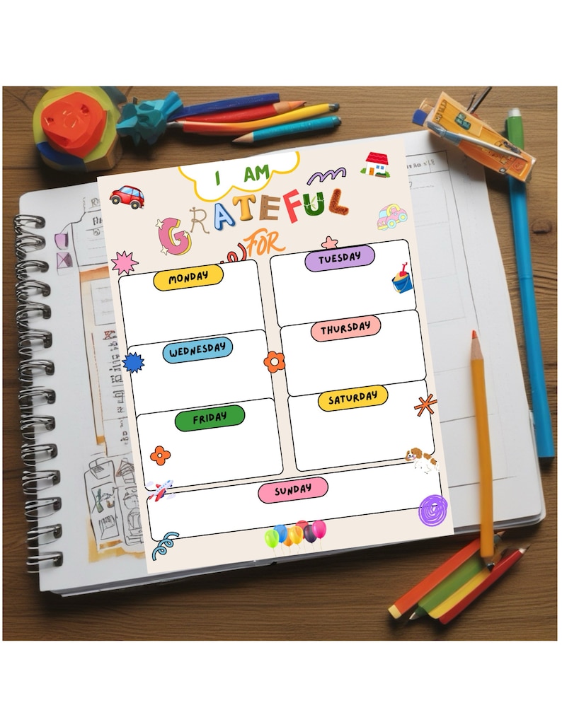 Printable Colorful Kids Weekly Gratitude Journal, Fun Daily I Am ...