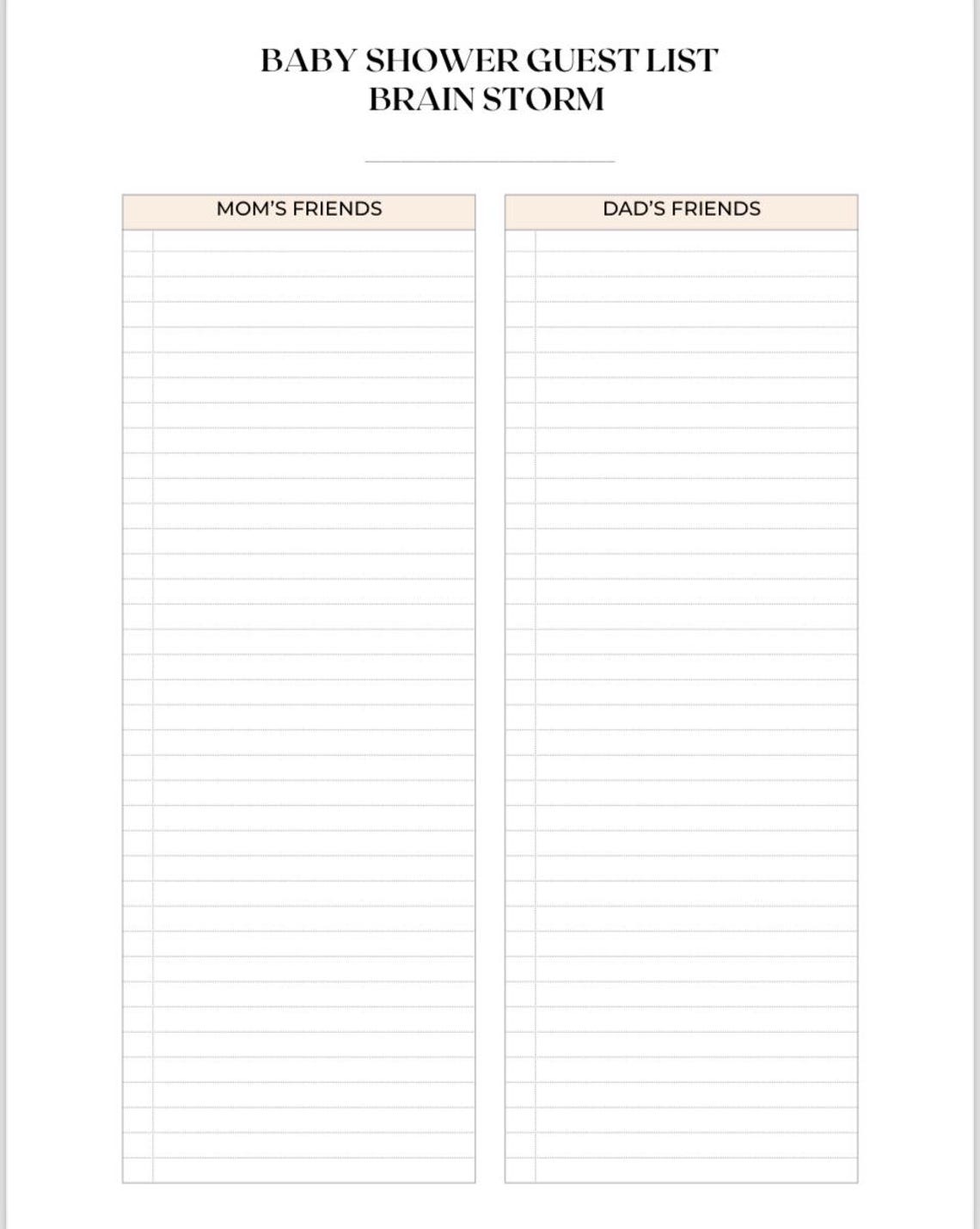 Baby Shower Guest List Printable – Mom & Dad's Family/friends - Etsy