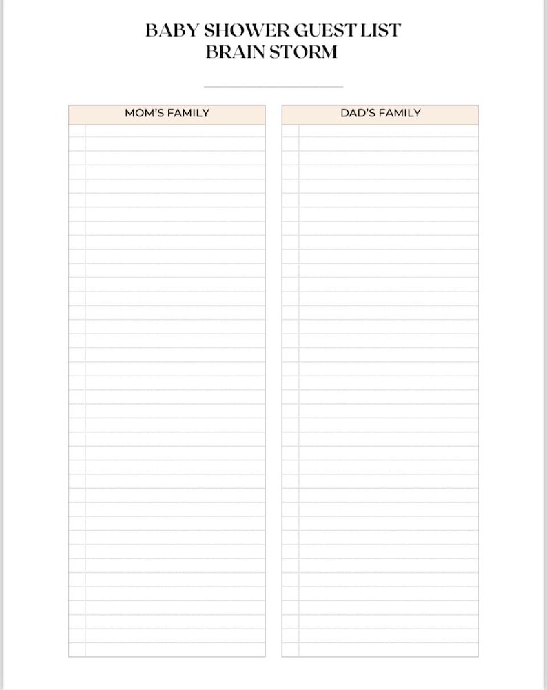 Baby Shower Guest List Printable – Mom & Dad's Family/friends - Etsy
