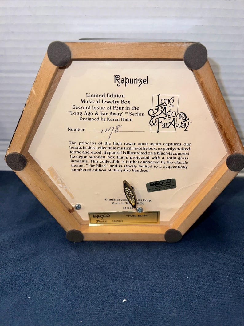 Limited Edition 1986 Rapunzel Hexagonal Musical Jewelry Box Long Ago ...
