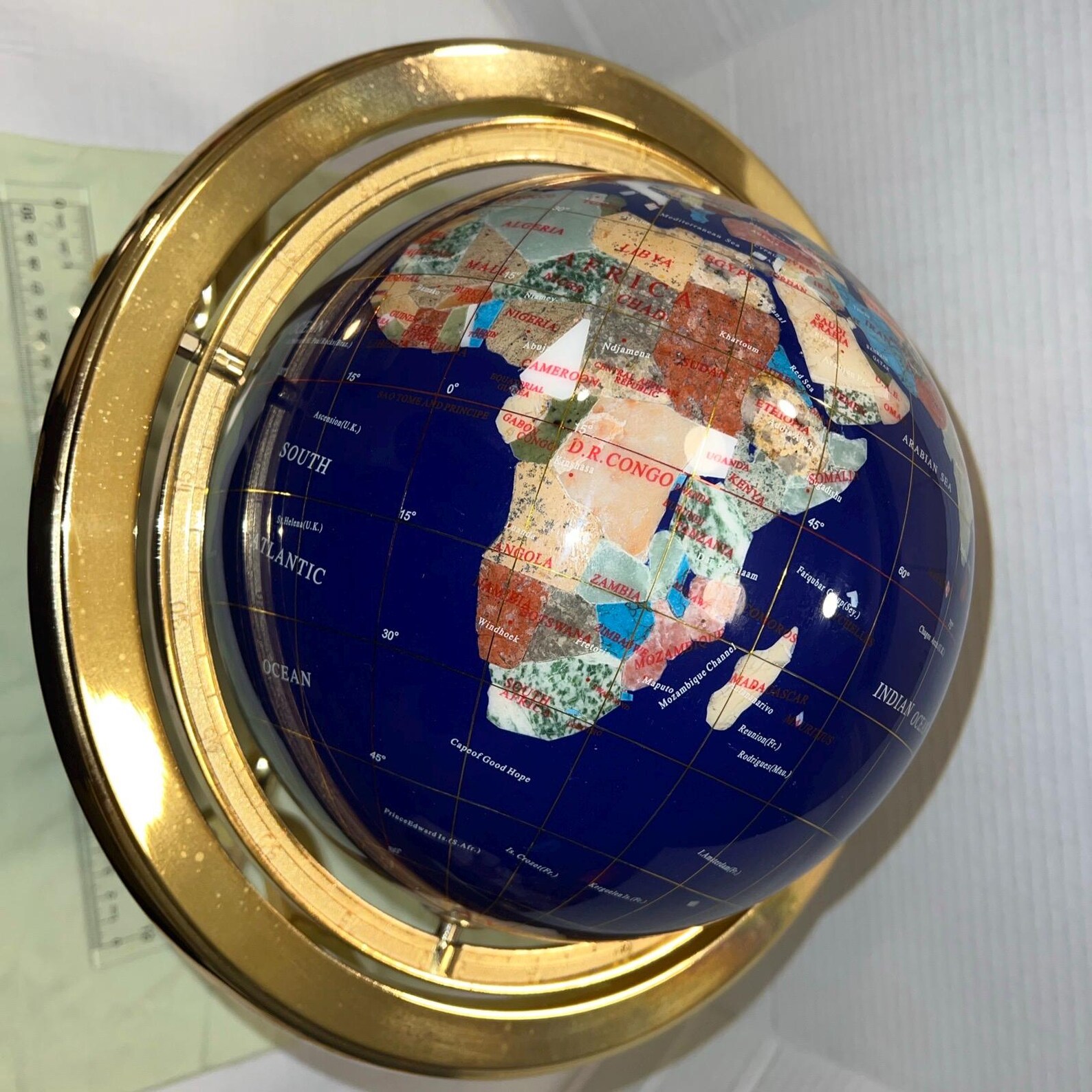 Vintage Globe Precious Inlaid Stone Solid Brass - Etsy