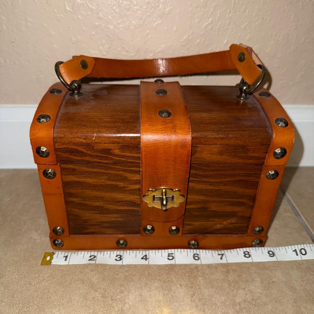 Vintage Treasure Chest Wood Box Purse With Mirror - Etsy