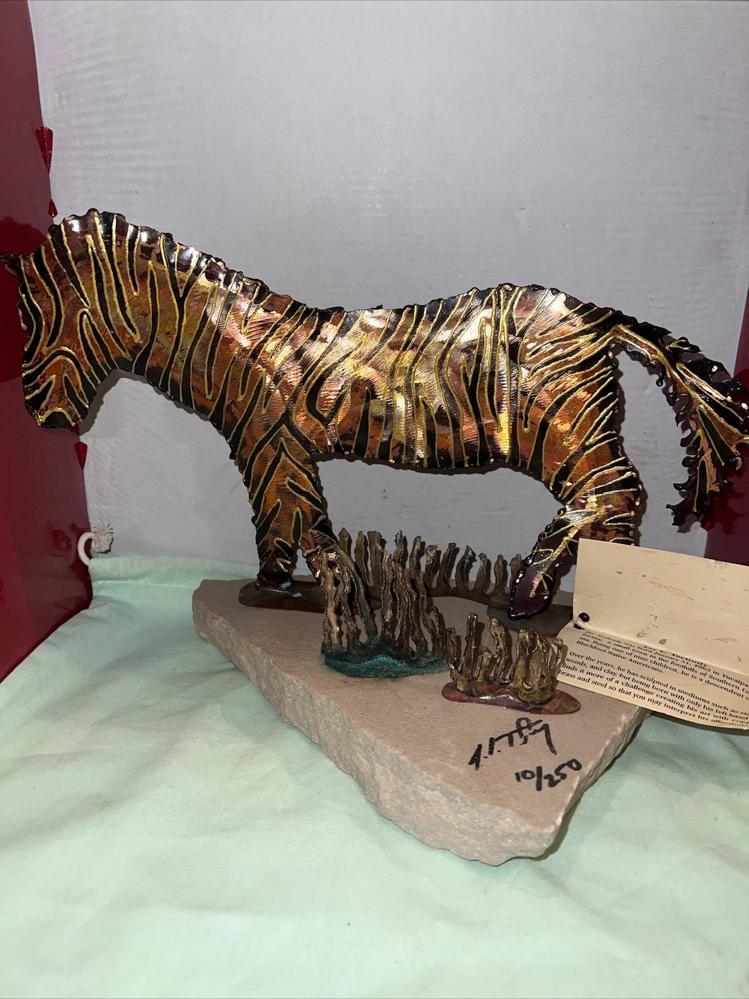 Jay L Tschudy Handcrafted Metal and Stone Art Sculpture Zebra SIGNED 10 ...
