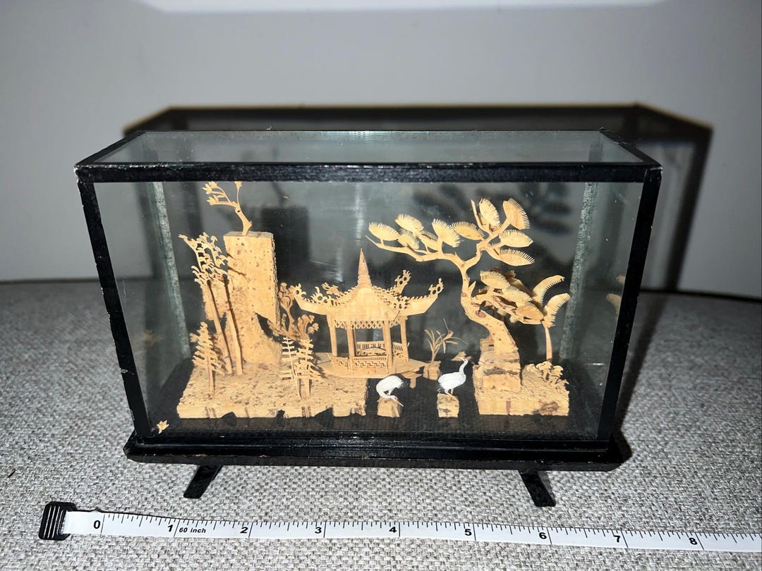 Vintage Small Diorama Shadow Box Figurine - Asian Stork Island Scene - Etsy