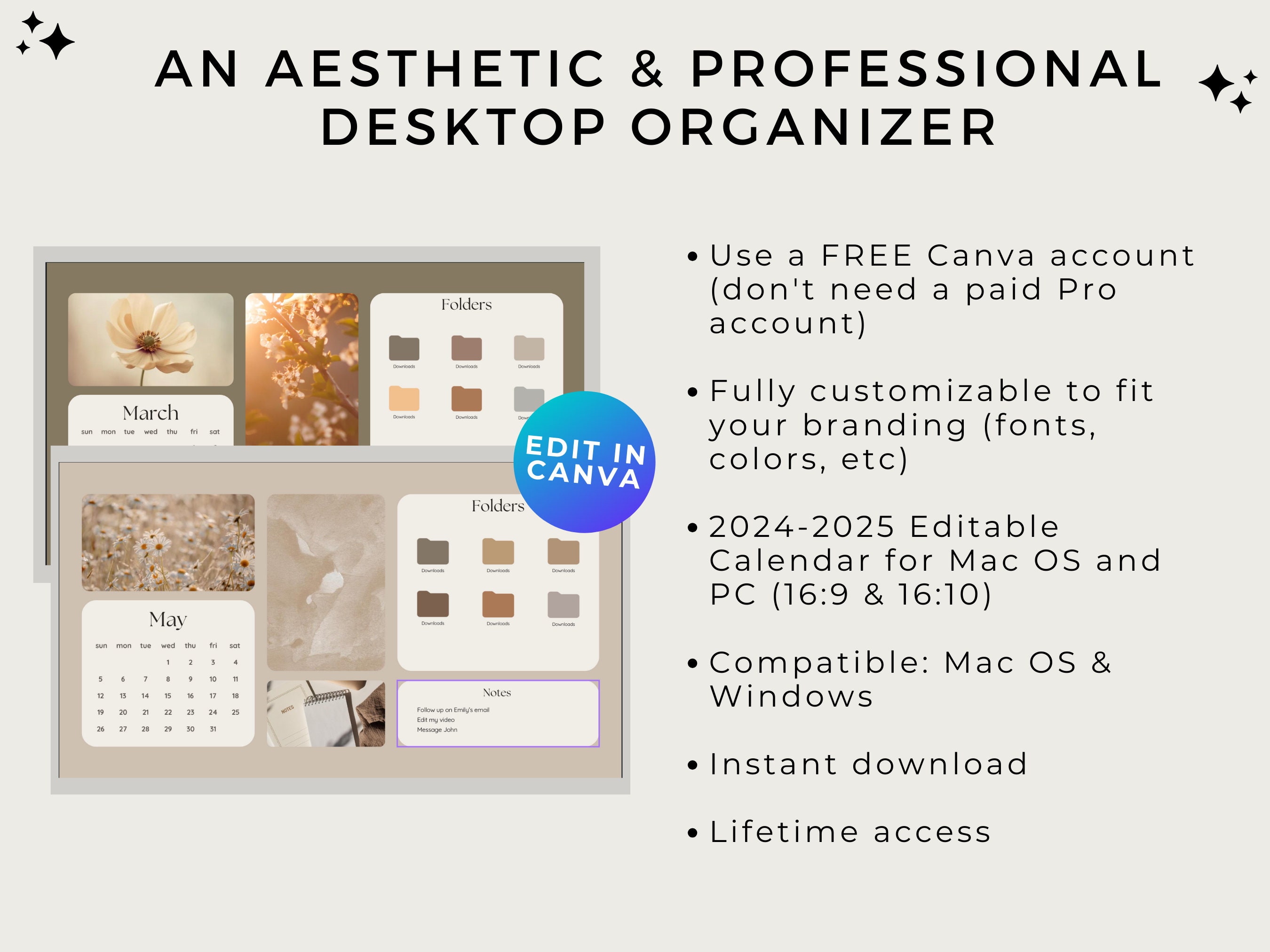 Desktop Wallpaper Organizer, Editable Organizer, 2024-2025 Season ...