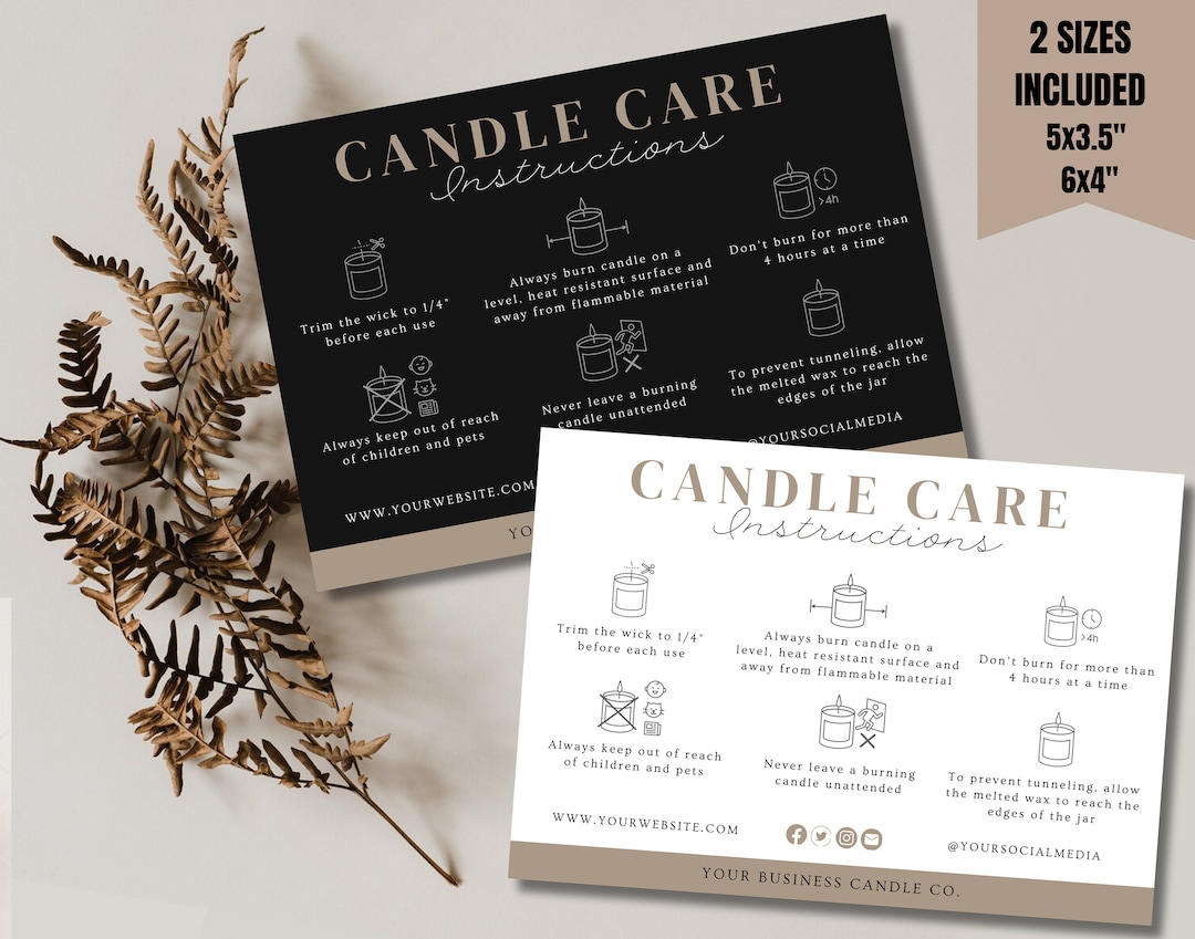Candle Care Instructions, Candle Safety Card, Small Candle Business ...