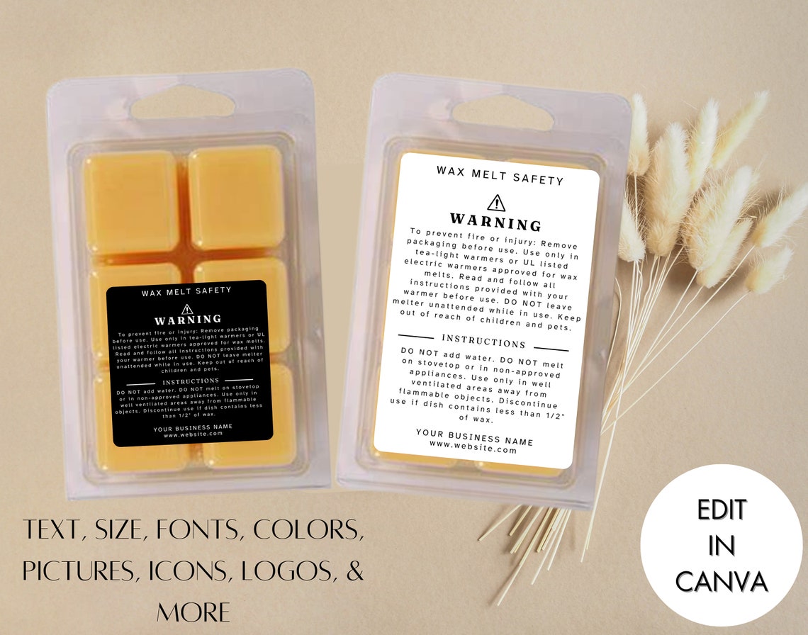Wax Melt Warning Labels: Customizable Small Business Safety (digital ...