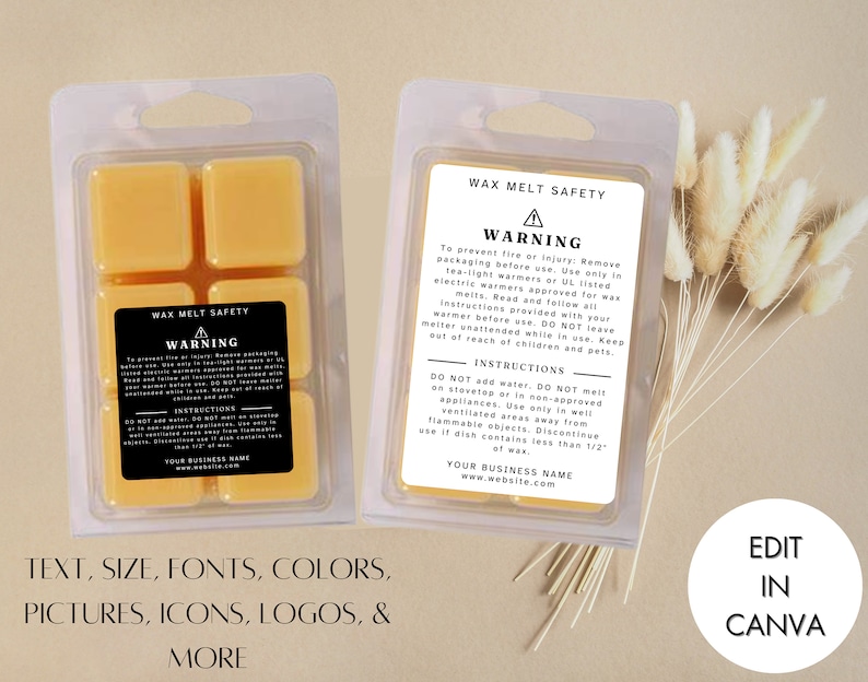 Wax Melt Warning Label, Small Candle Business, Customizable and ...