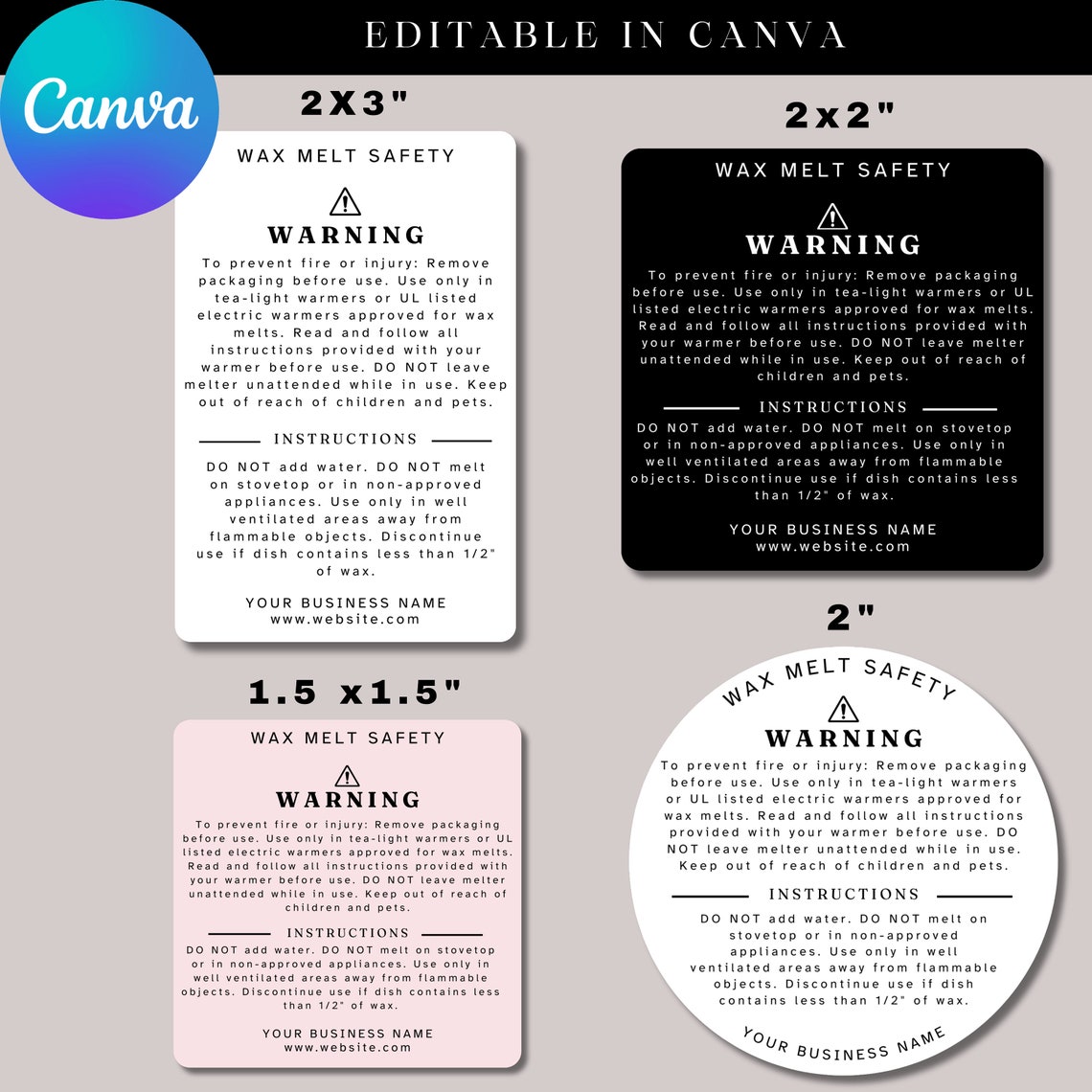 Wax Melt Warning Labels: Customizable Small Business Safety (digital ...
