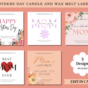 Mothers Day Candle & Wax Melt Labels, Floral Mom Label, Small Business ...