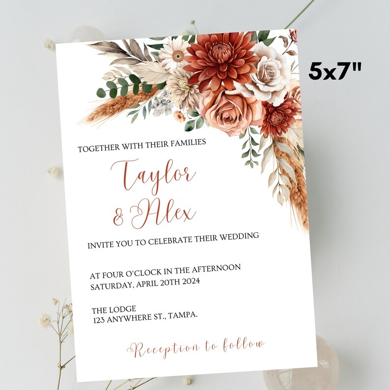 Boho Wedding Invitation, Autumn Floral Wedding Suite, Modern, RSVP and ...