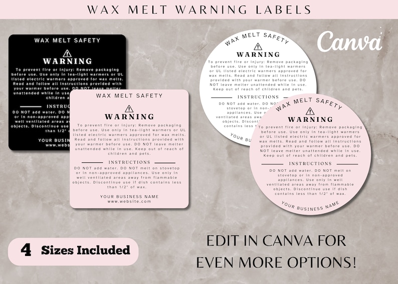 Wax Melt Warning Labels: Customizable Small Business Safety (digital ...