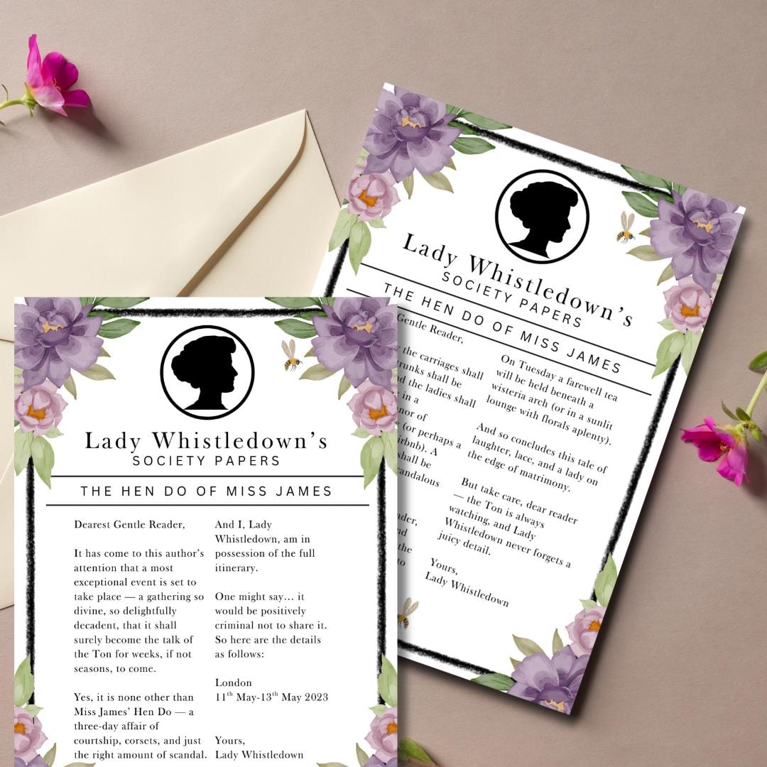 Bridgerton Hen Party Invitation & Itinerary | Regency-themed ...