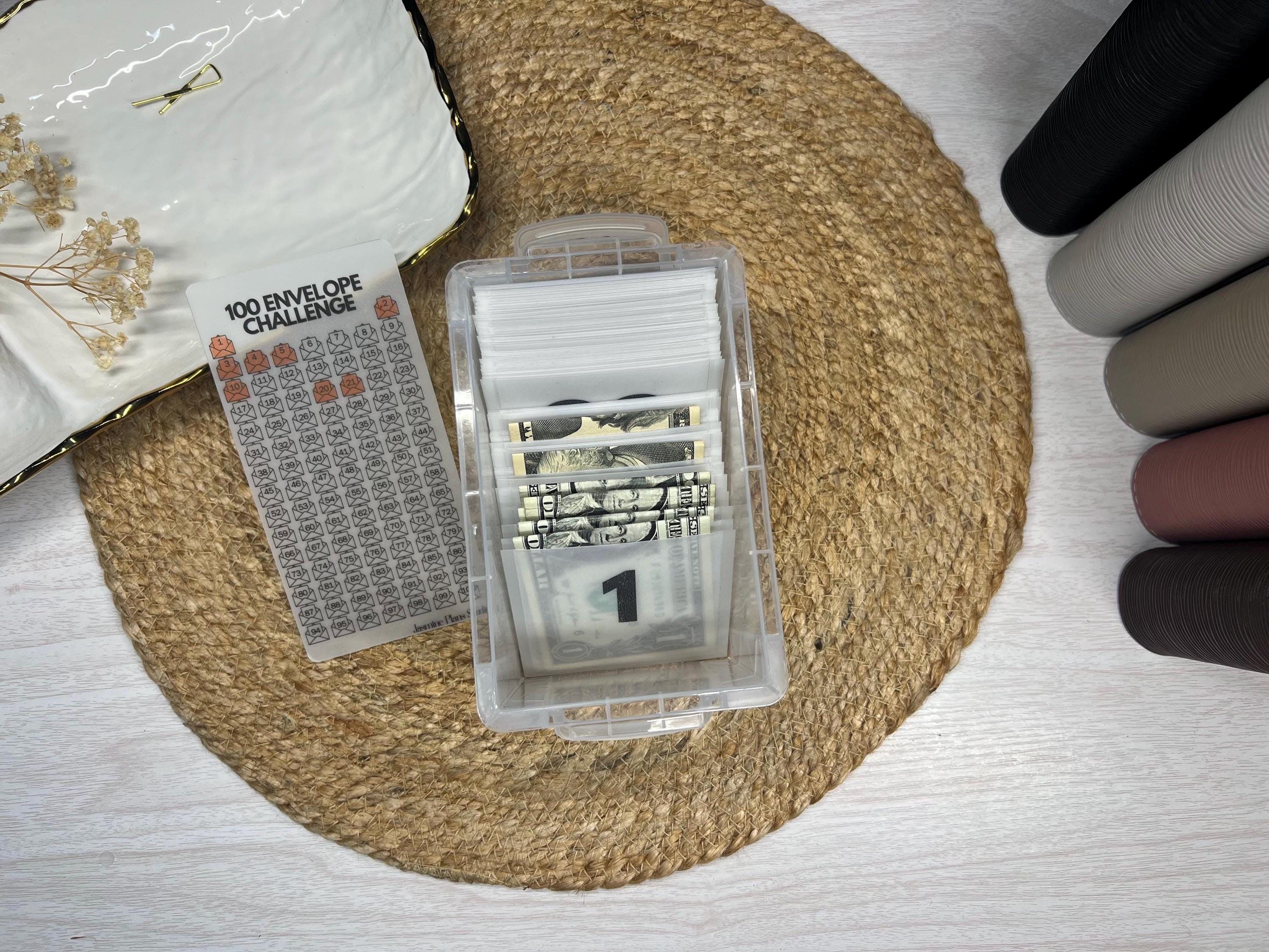 100 Envelope Challenge Savings Box – Handmade Matte Vellum Envelopes ...