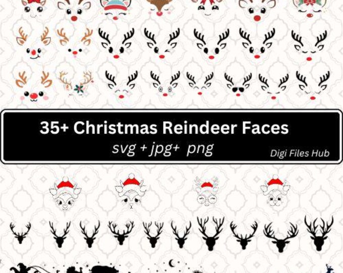 Reindeer Face SVG PNG, Reindeer Svg, Christmas Reindeer Face Svg, Girl ...