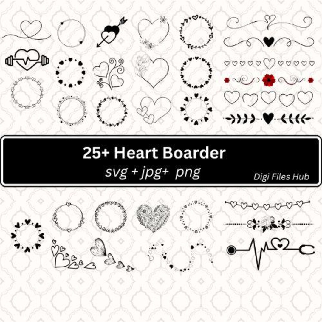 Heart Border Svg Bundle, Heart Svg, Heart Wreath Svg, Heart Frame Svg ...